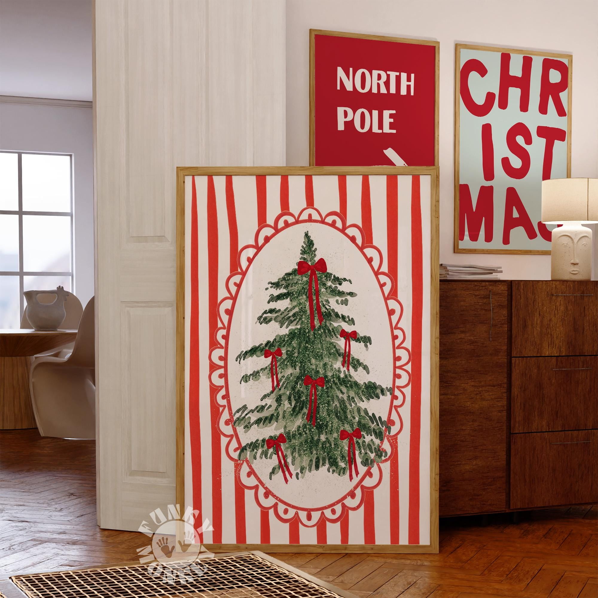 Christmas Tree, Coquette Wall Art, Red Bows Printable, Trendy Girly ...