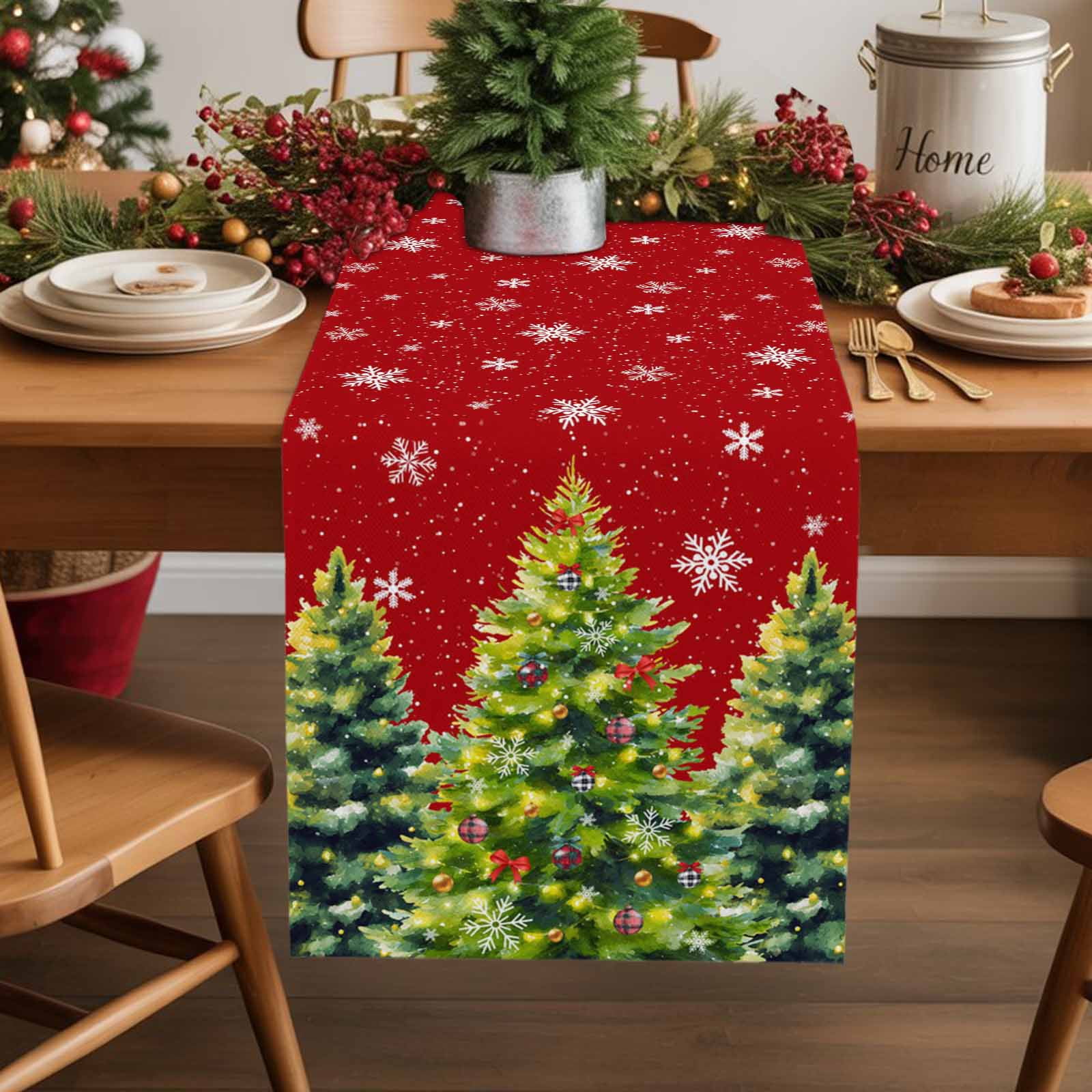 Christmas Tree Cotton Linen Table Runner 13 x 70 inch Red Green Winter ...