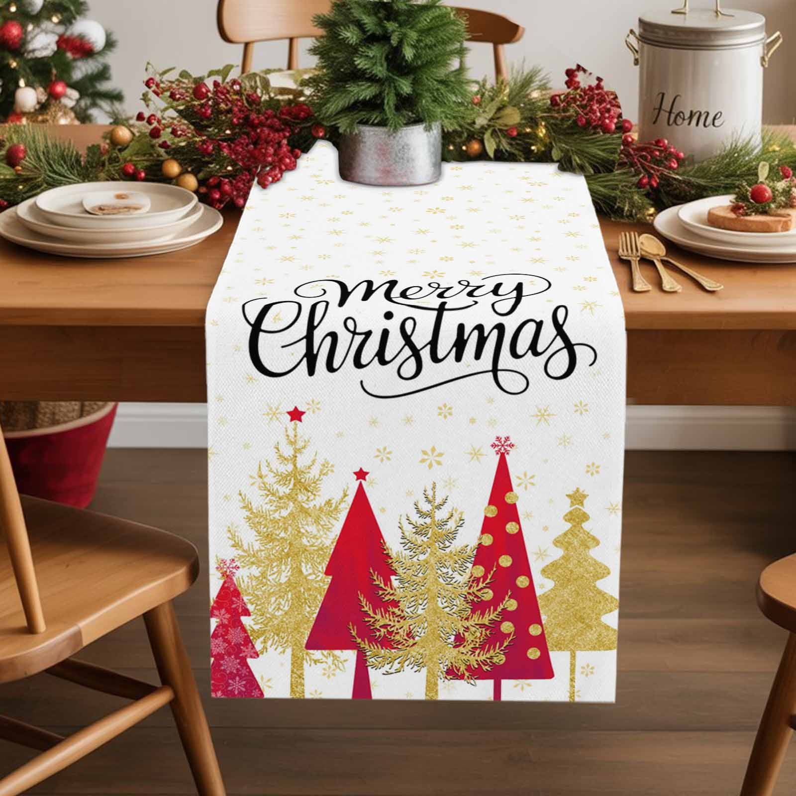 Christmas Tree Cotton Linen Table Runner 13 x 70 inch Red Xmas Tree ...