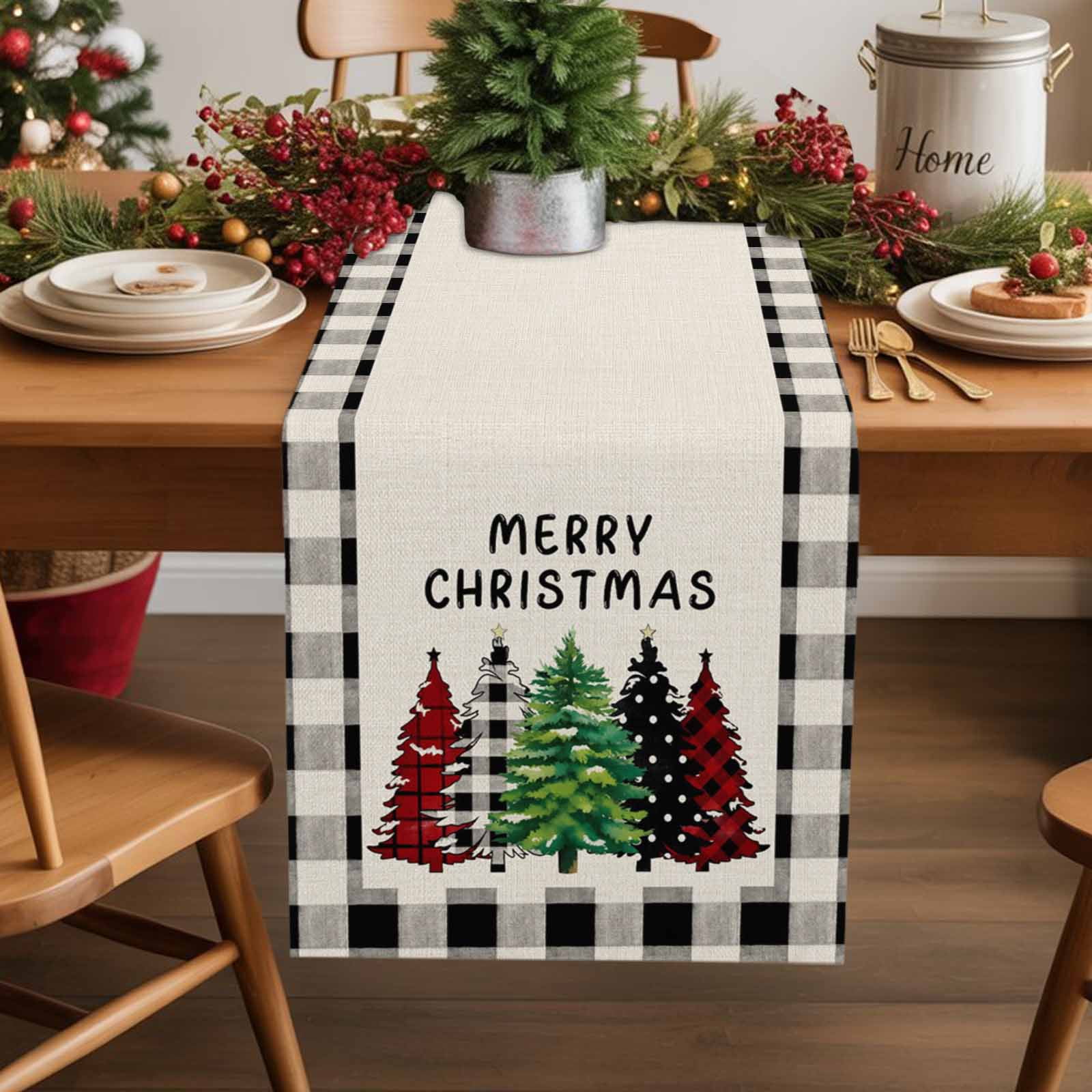Christmas Tree Cotton Linen Table Runner 13 x 90 inch Red Green Xmas ...