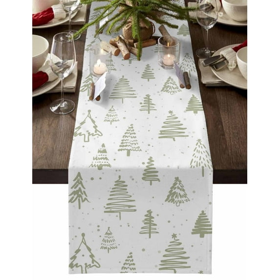 Christmas Tree Cotton Linen Table Runner for Dining Kitchen, Xmas Green ...