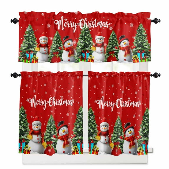 Christmas Tree Curtain Valances Set Hand Painted Cartoon Trees Kitchen ...