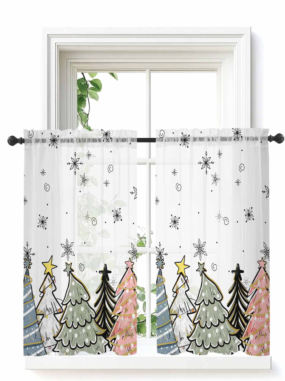 Christmas Tree Curtains 54 Inch Length, Sheer Curtains for Bedroom ...