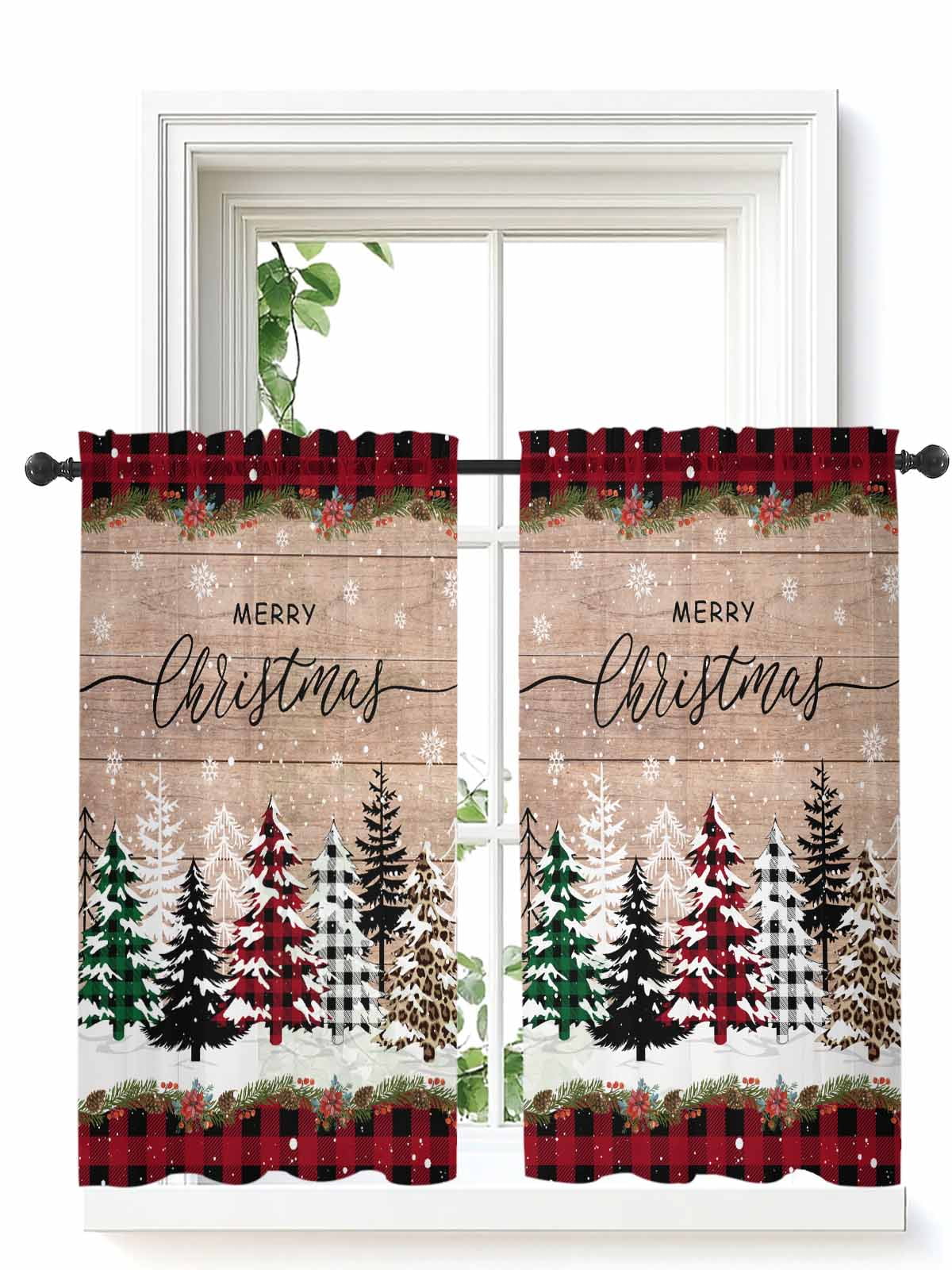 Christmas Tree Curtains 54 Inch Length, Sheer Curtains for Bedroom ...