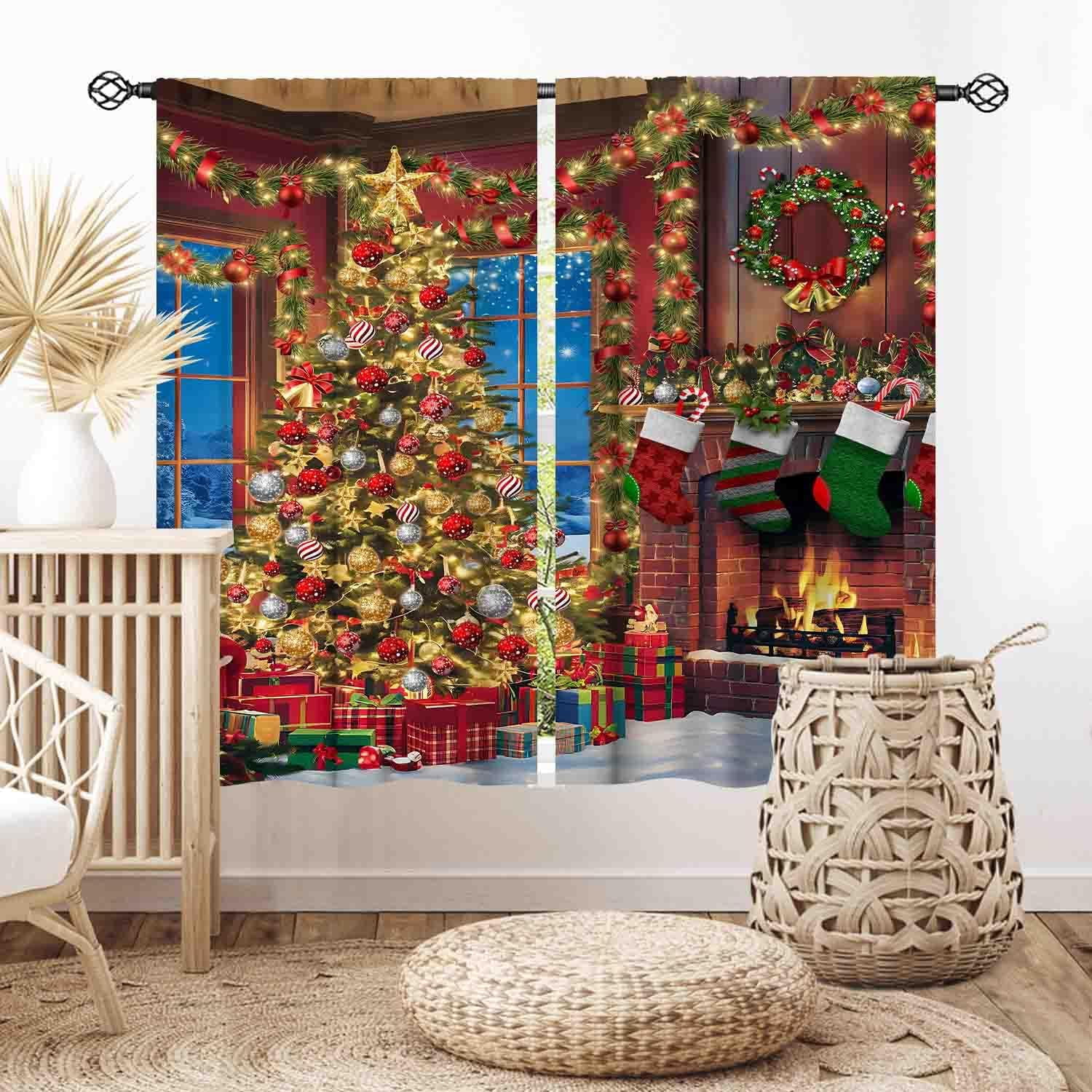 Christmas Tree Curtains, Farmhouse Xmas New Year Merry Christmas Magic ...