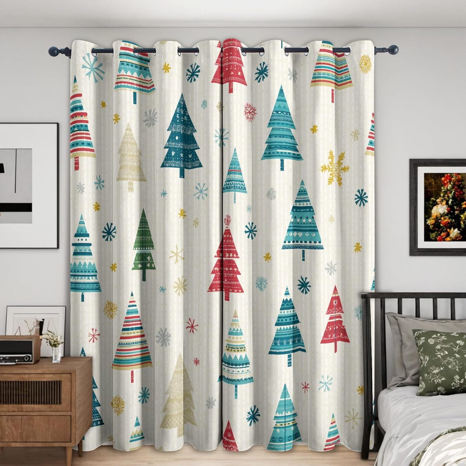 Christmas Tree Curtains For Living Room, Snowflake Pattern Design ...