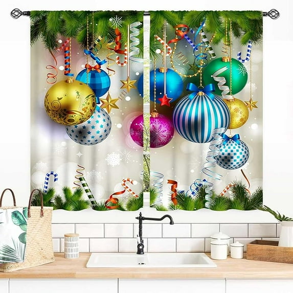 Christmas Tree Curtains, Xmas New Year Winter Snow Forest Merry ...