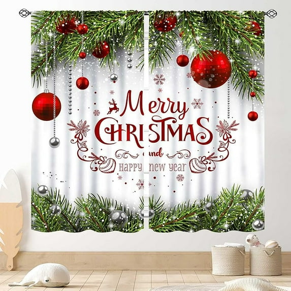 Christmas Tree Curtains, Xmas New Year Winter Snow Forest Merry ...