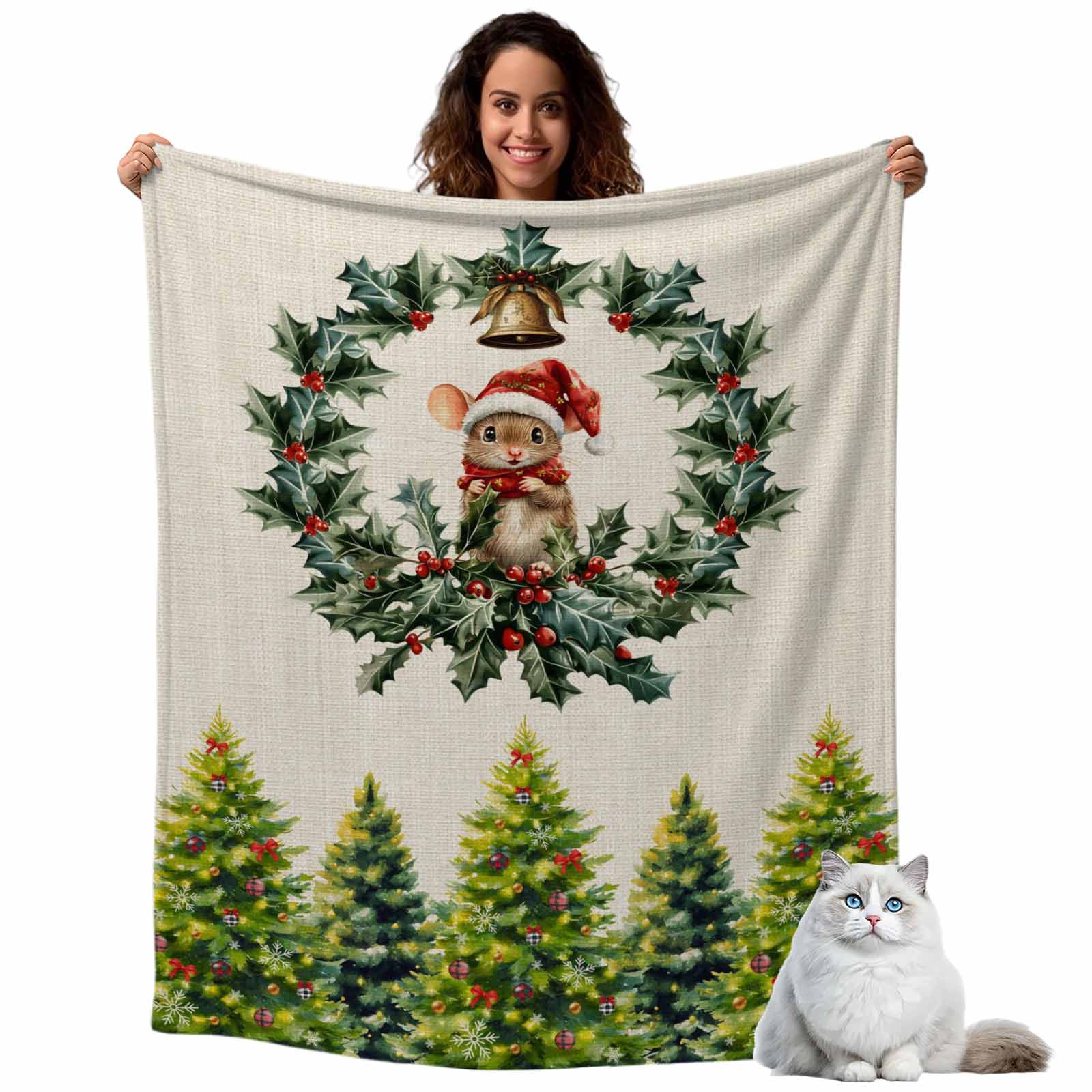 Christmas Tree Cute Animal Throw Blanket Flannel Fleece Throws, Vintage ...