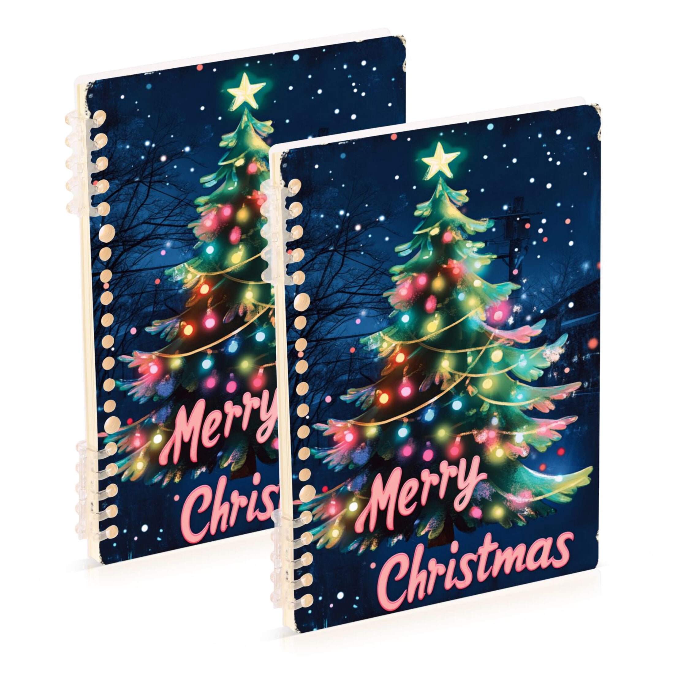 Christmas Tree Decorated with Lights Lined Spiral Journal Notebook 60 ...