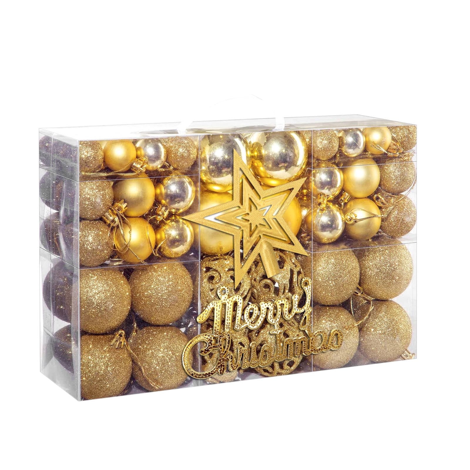 Christmas Tree Decoration Set with Tree Top Star & Balls, Multi-Finish ...