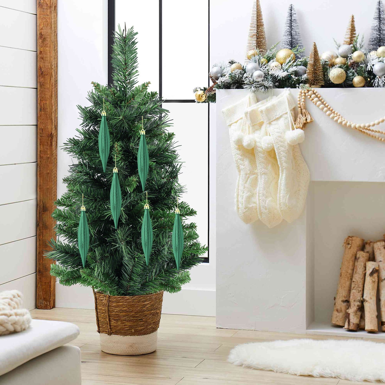 Christmas Tree Decorations 6 Pack Shatterproof Glitter Ornaments, Unique Shape Plastic Christmas ...