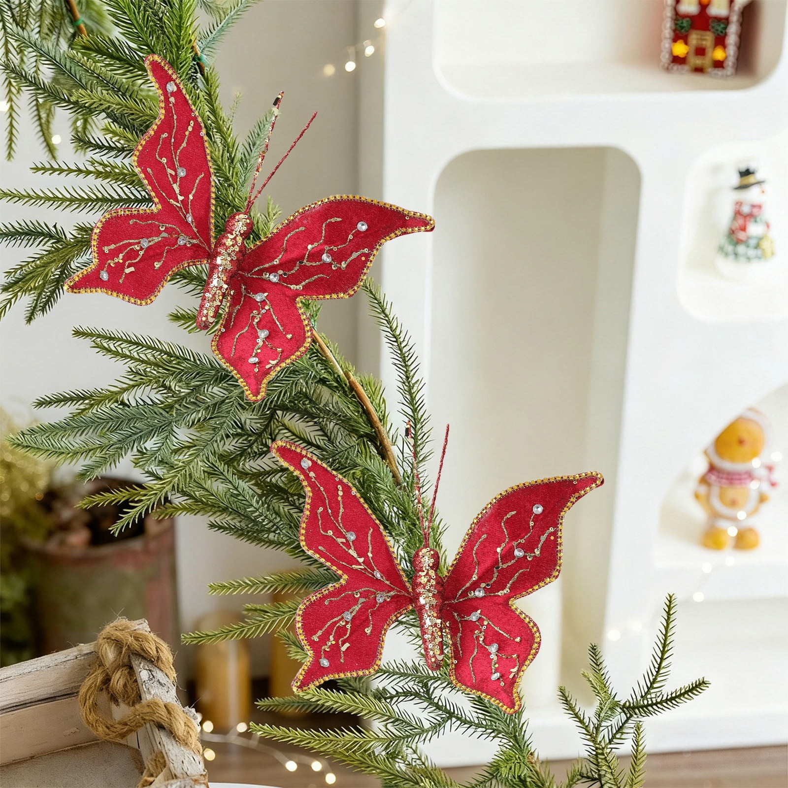 Christmas Tree Decorations Fabric Sequin Butterfly Ornaments for ...