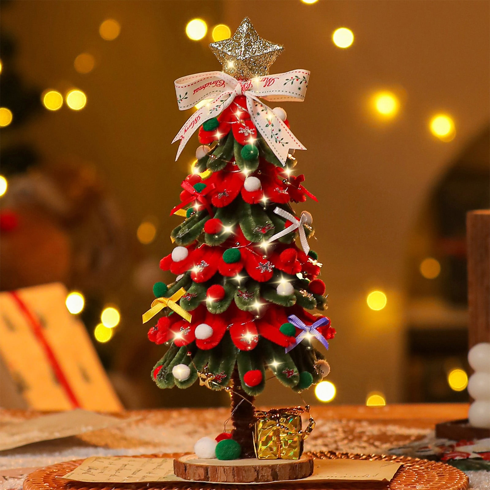 Christmas Tree Decorations Lighted Tabletop Ornament | Flocked Twisted ...