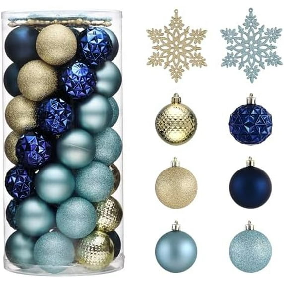 Christmas Tree Decorations Ornament Set, 50ct 2 Inches Blue and Gold ...
