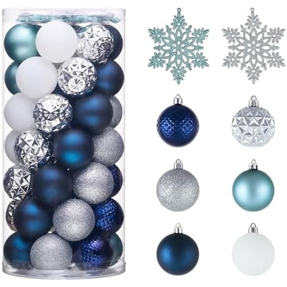 Christmas Tree Decorations Ornament Set, 50ct 2 Inches Navy Blue Silver ...