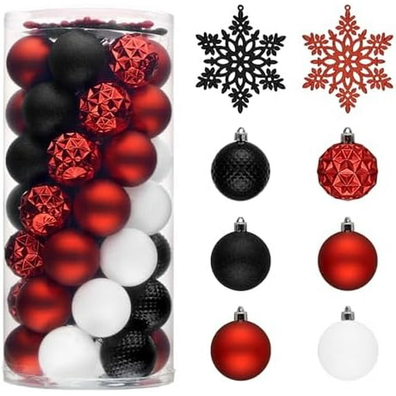 Christmas Tree Decorations Ornament Set, 50ct 2 Inches Red and Black ...