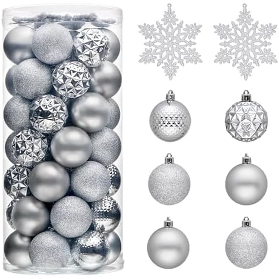 Christmas Tree Decorations Ornament Set, 50ct 2 Inches Silver ...