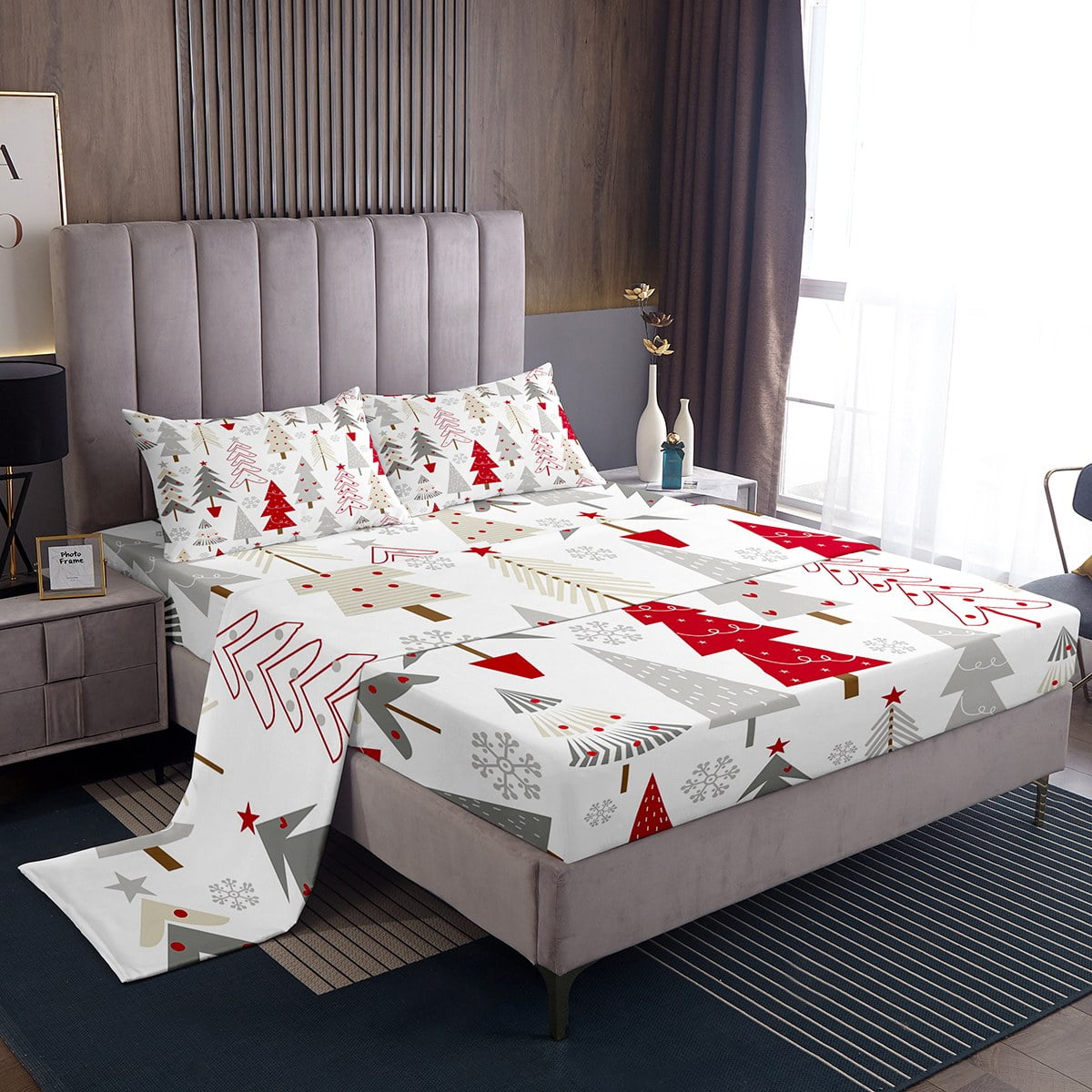 Christmas Tree Decorations Queen Sheet Set for Boys,Cute Snowflake ...