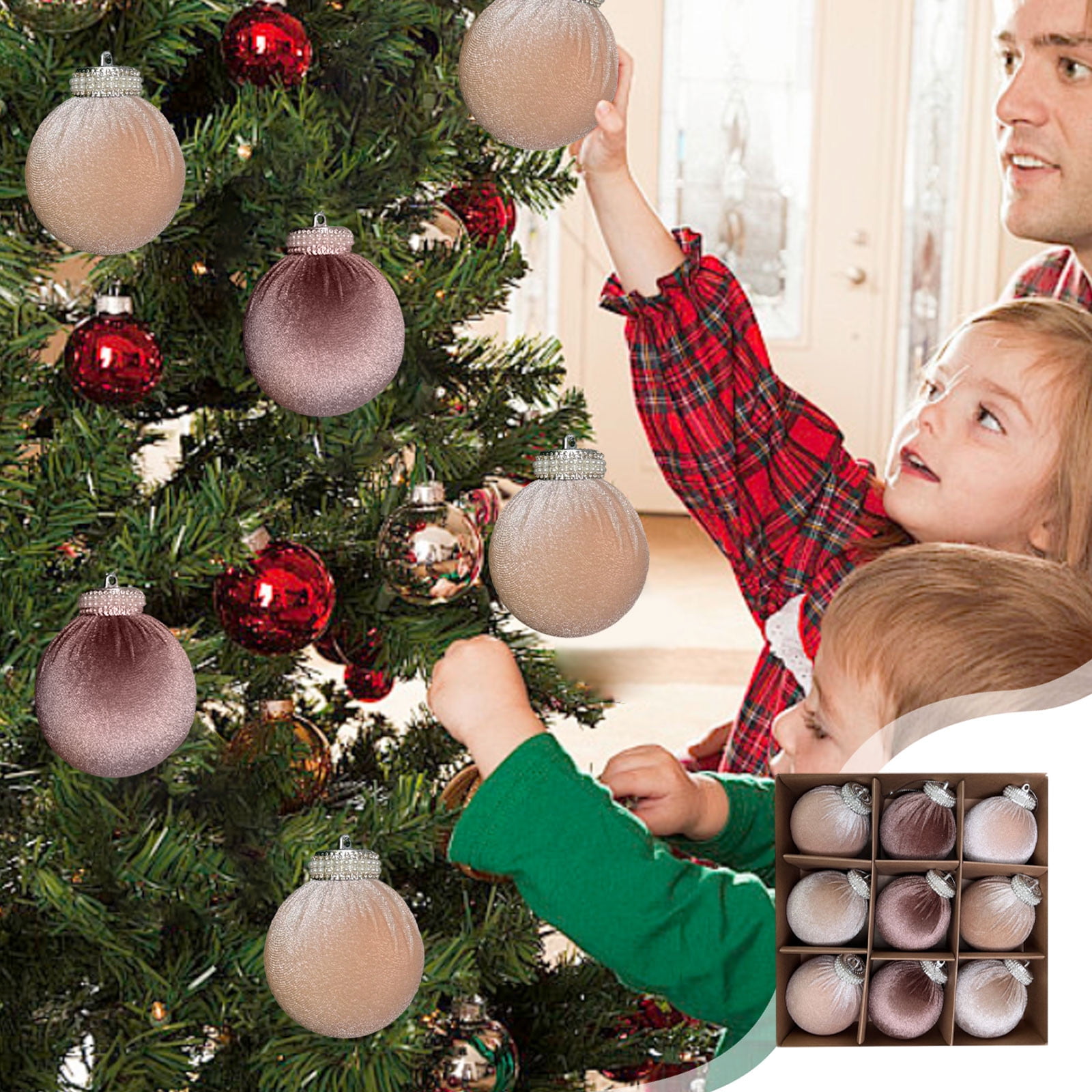 Christmas Tree Decorations Set 9pcs 8cm Pearl Pom Poms For Christmas ...