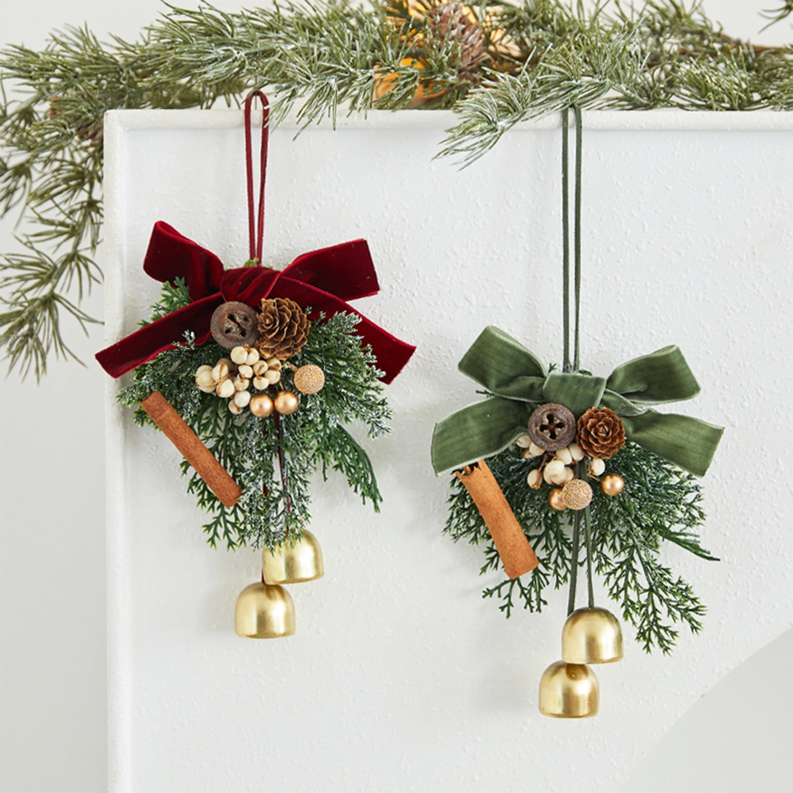Christmas Tree Decorations Set with Bells, Pines and Cones, Holiday ...