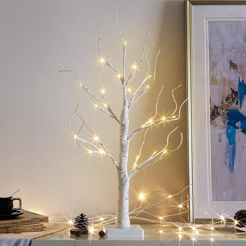 Christmas Tree Decorations, White Birch Tree with LED Lights- Set of 4 ...