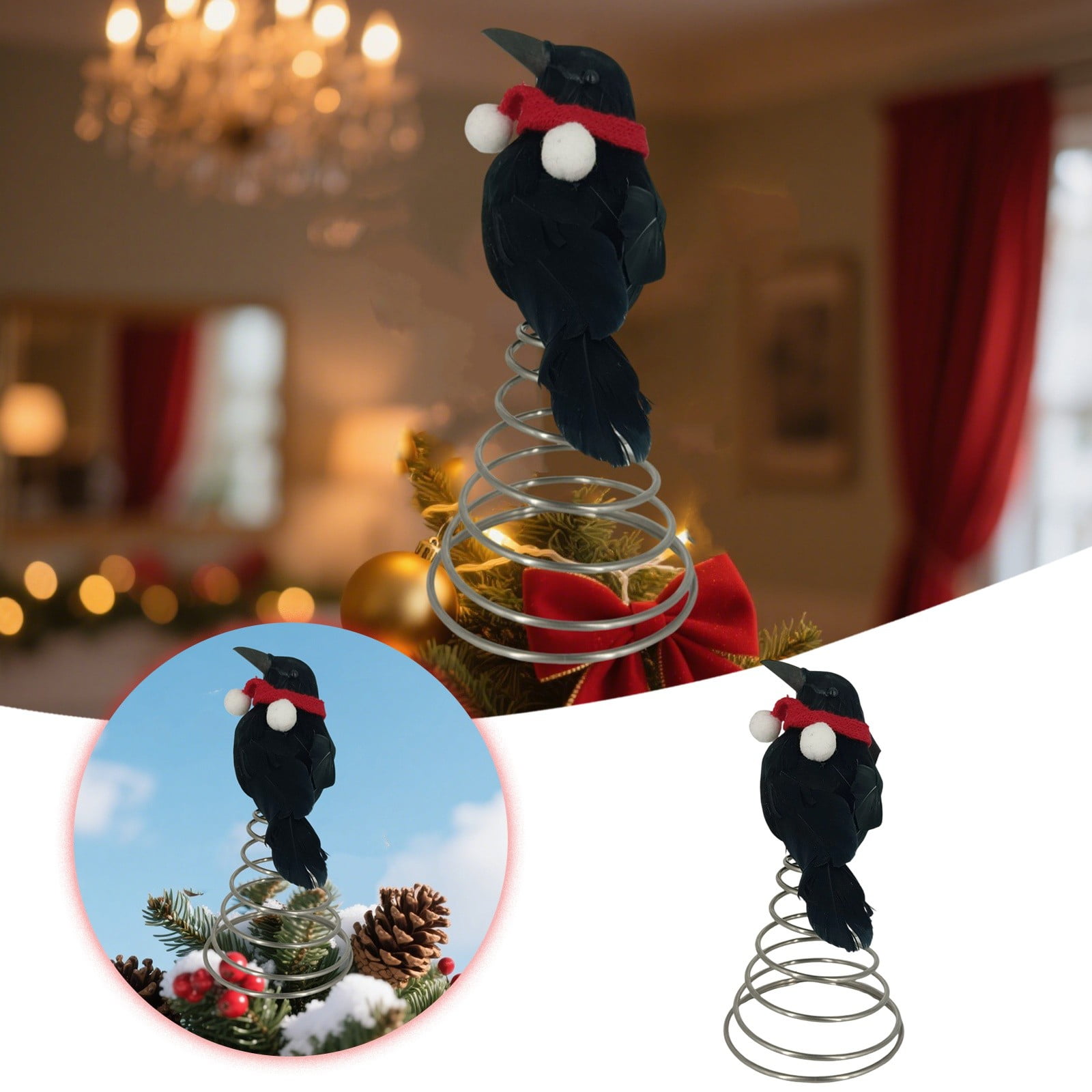Christmas Tree Decorative Crow Mini Tree Topper Spooky Halloween Tree ...
