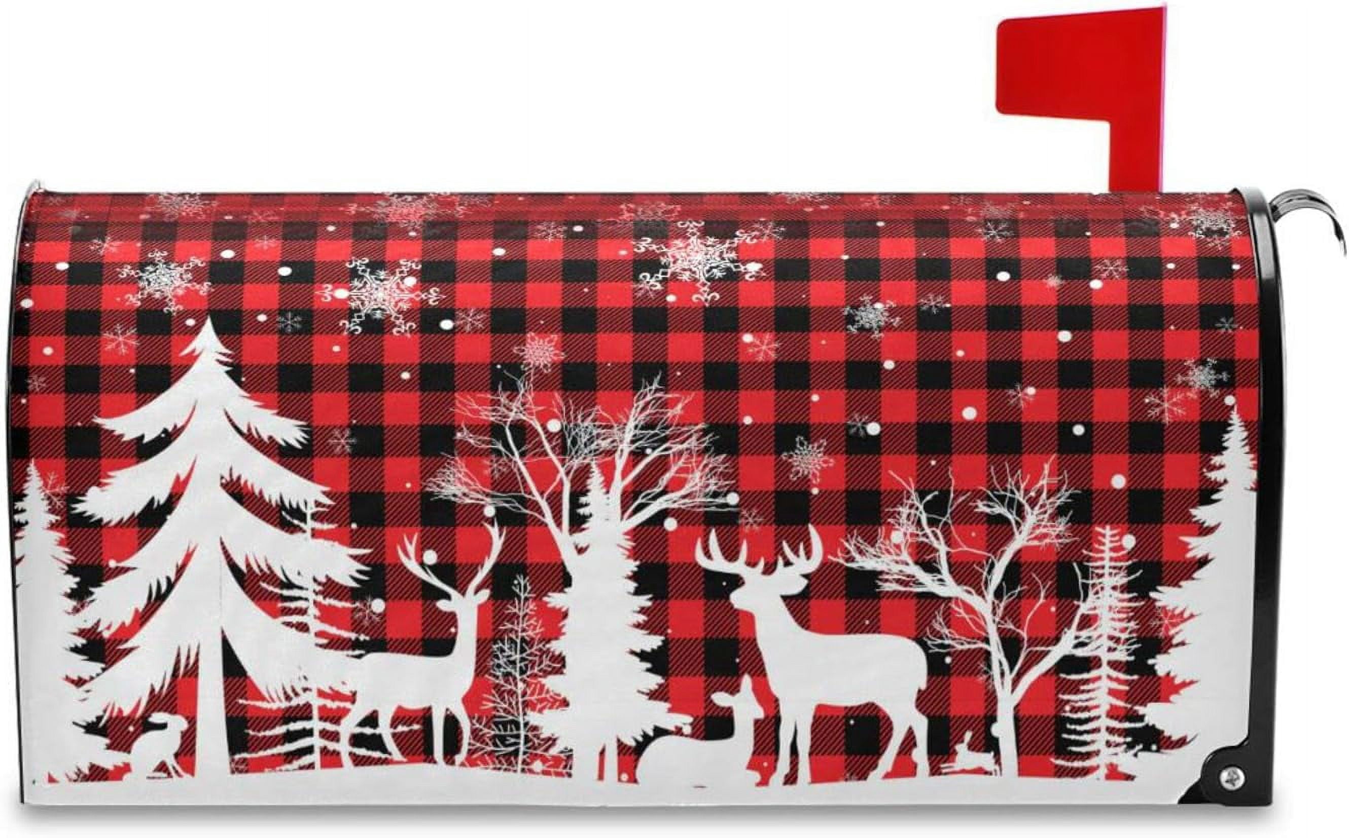 Christmas Tree Deer Buffalo Plaid Mailbox Cover Magnetic Mailboxes ...