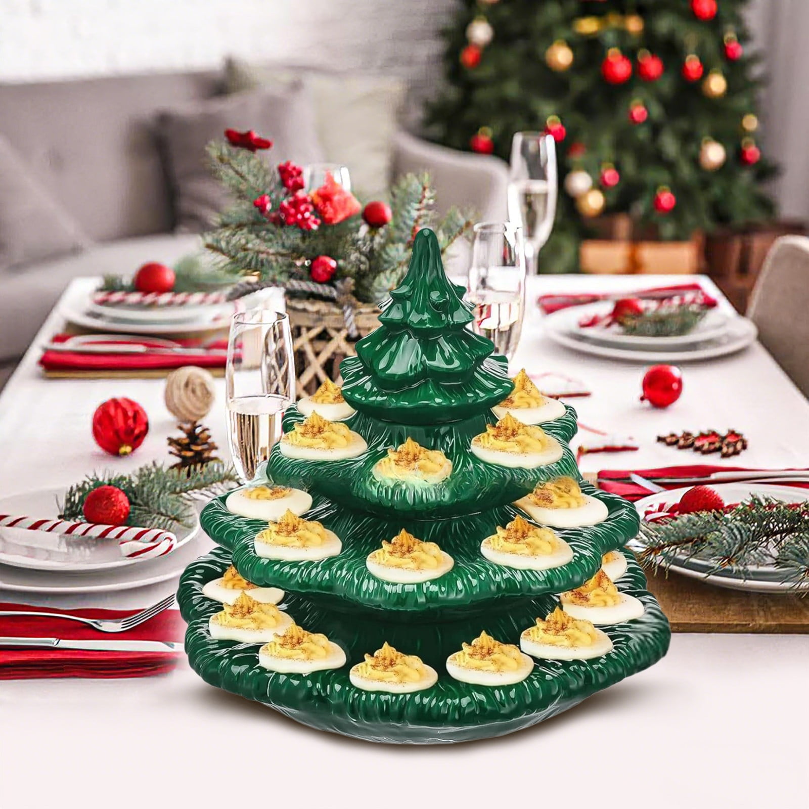Christmas Tree Deviled Egg Holder,3 Tier Deviled Egg Platter,9" Deviled ...