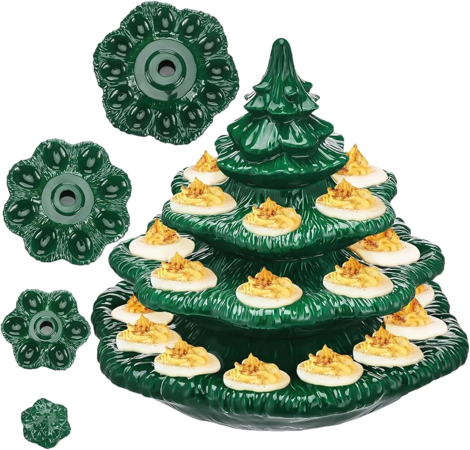 Christmas Tree Deviled Egg Tray, 2026 New 4-Tier Resin Platter, 26-Hole ...