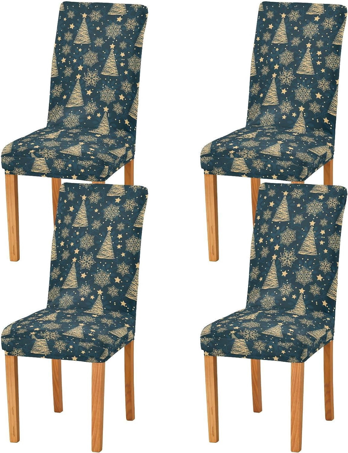 Christmas Tree Dining Chair Covers Set of 4, Stretch Kitchen Chair ...