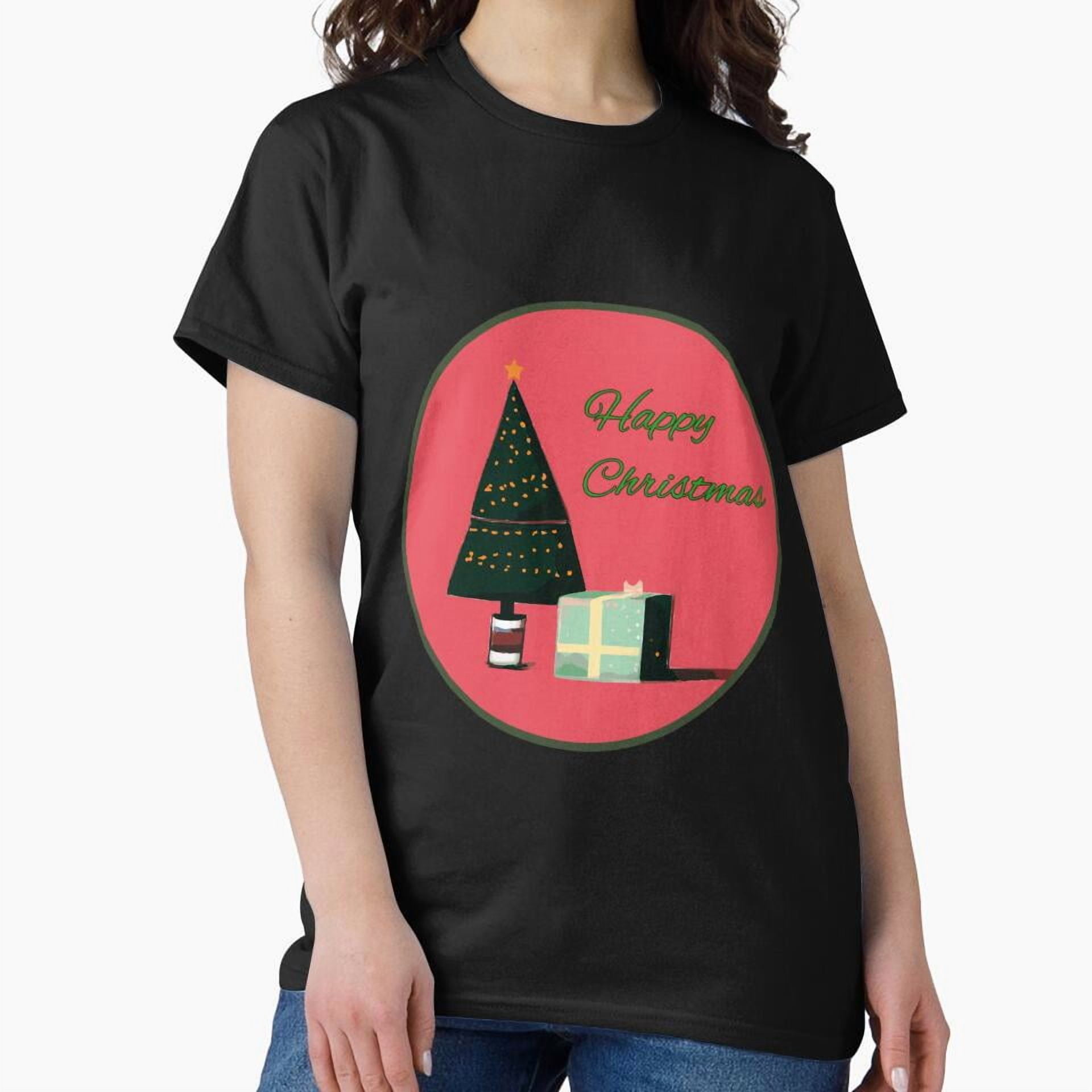 Christmas Tree Drawing With Gift Bright Holiday Red Scene Unisex T ...
