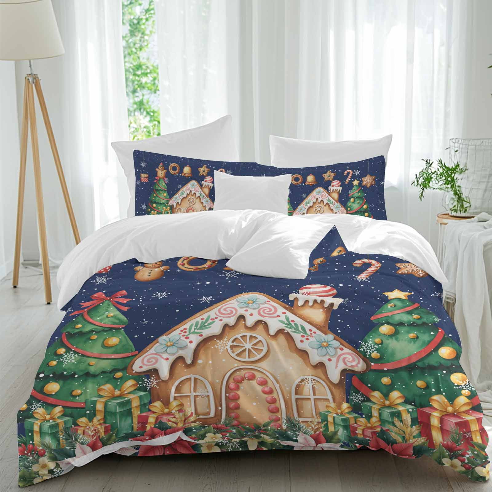 Christmas Tree Duvet Cover Set Full Size, Gingerbread House Candy ...