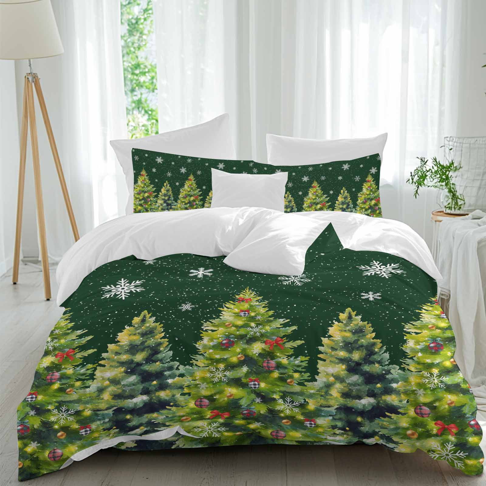 Christmas Tree Duvet Cover Set Full Size, Winter Xmas Snowflake Color ...