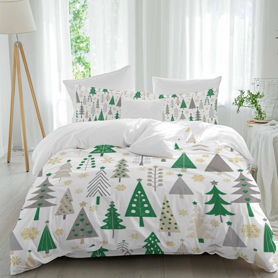 Christmas Tree Duvet Cover Set Queen Size, Snowflake Winter Green ...