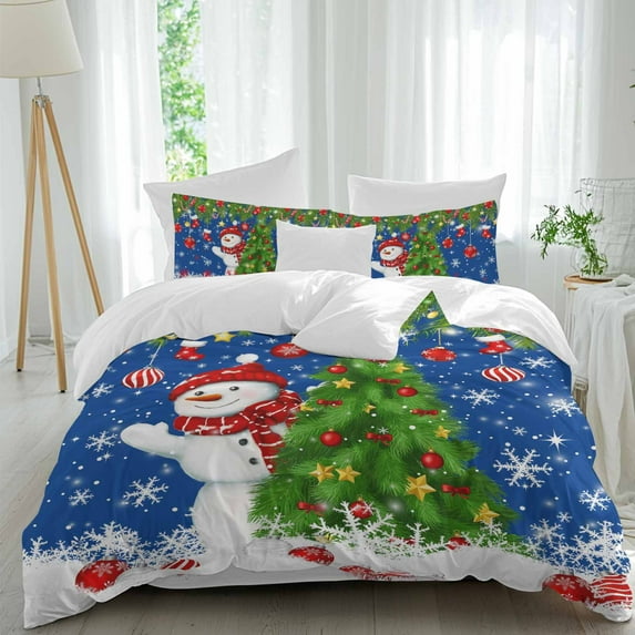 Christmas Tree Duvet Cover Set Queen Size, Xmas Snowman Balls Pine ...