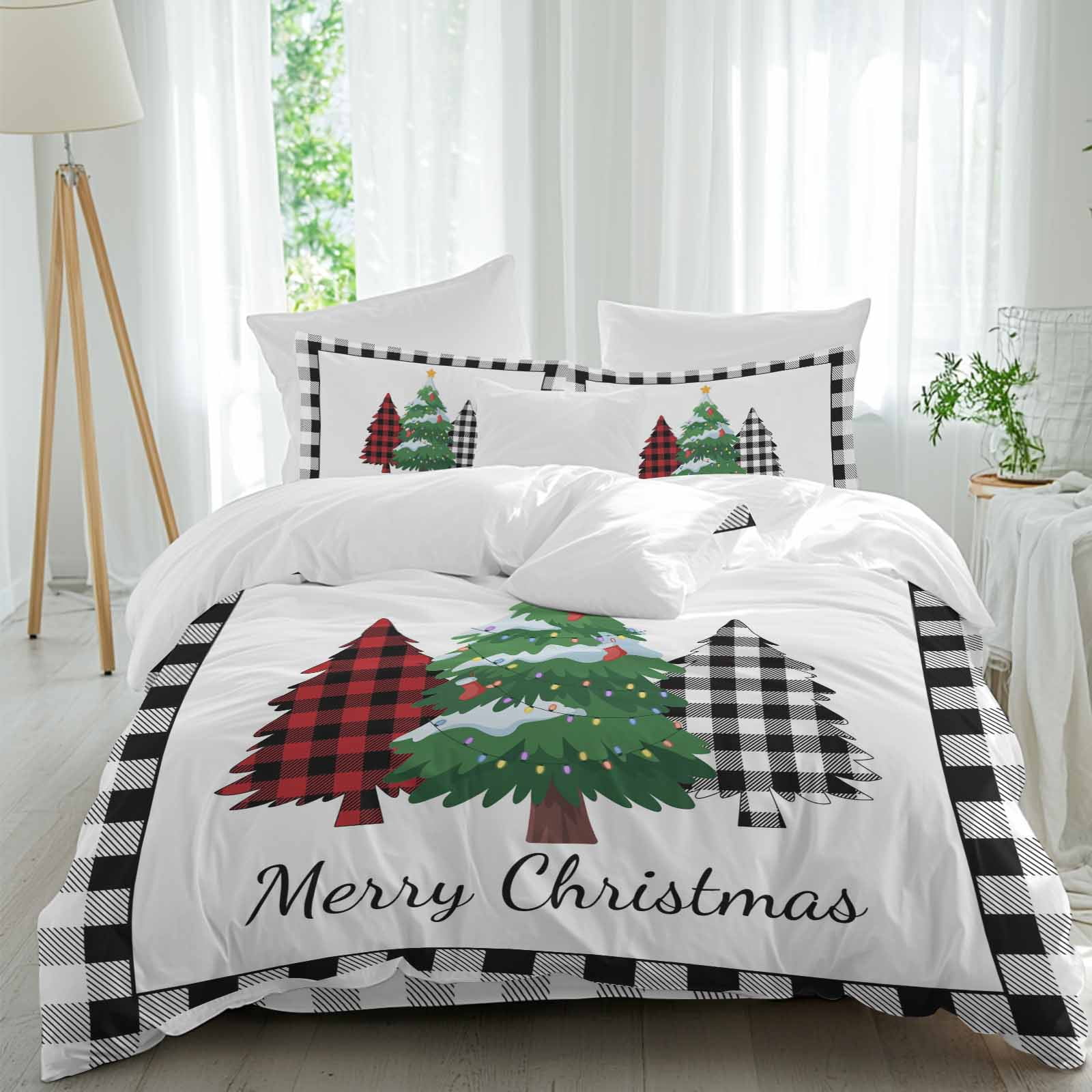 Christmas Tree Duvet Cover Set Twin Size, Winter Merry Christmas Black ...