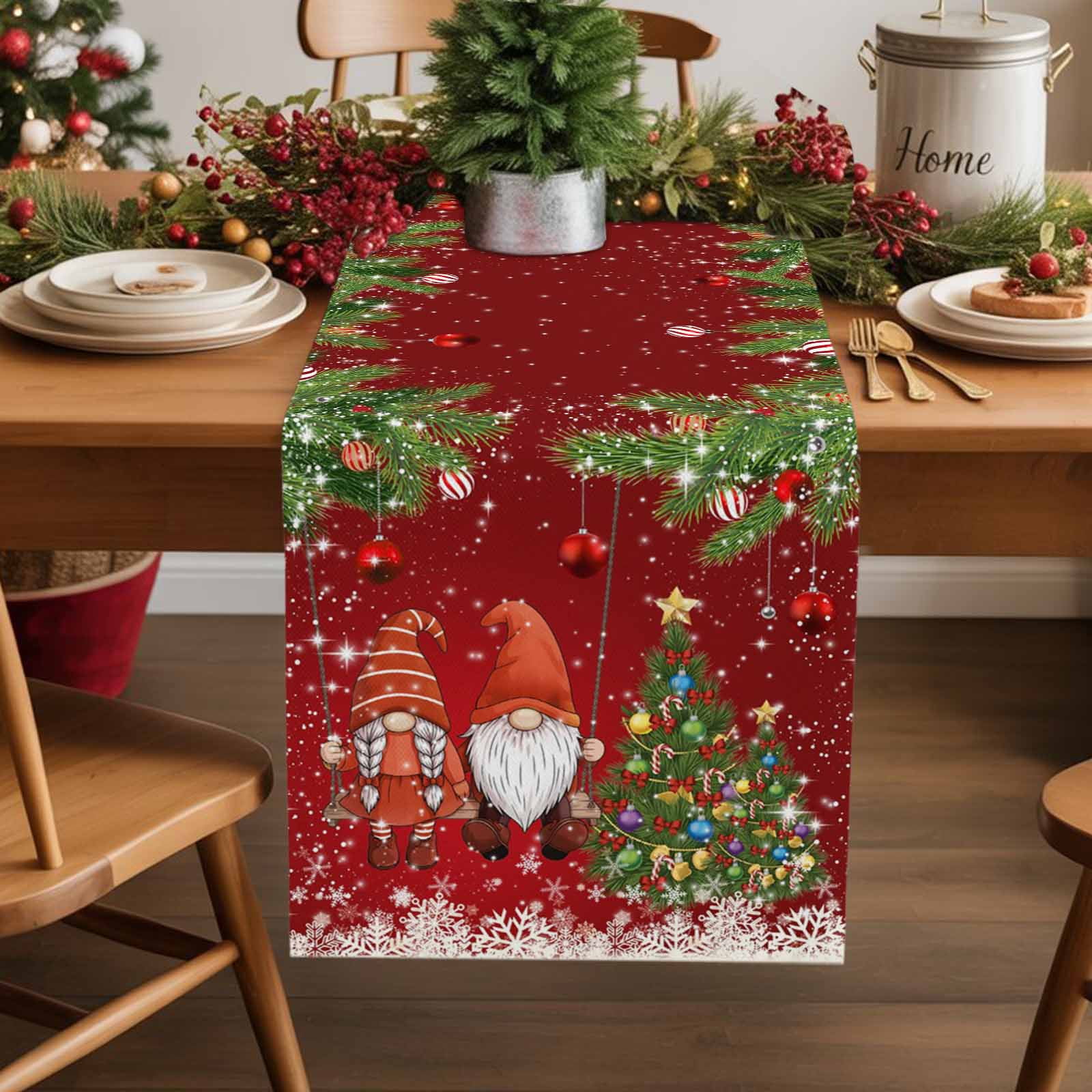 Christmas Tree Dwarf Xmas Ball Table Runner 13x90in Non-Slip Cotton ...