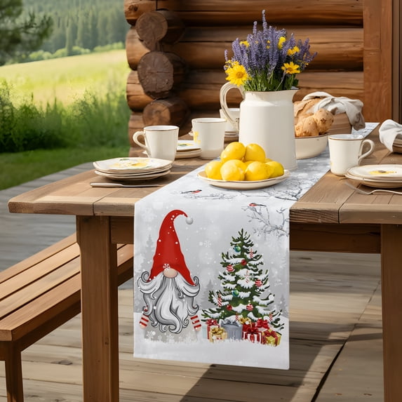 Christmas Tree Dwarfs Forest on Grey Table Runner 13x90in Non-Slip ...