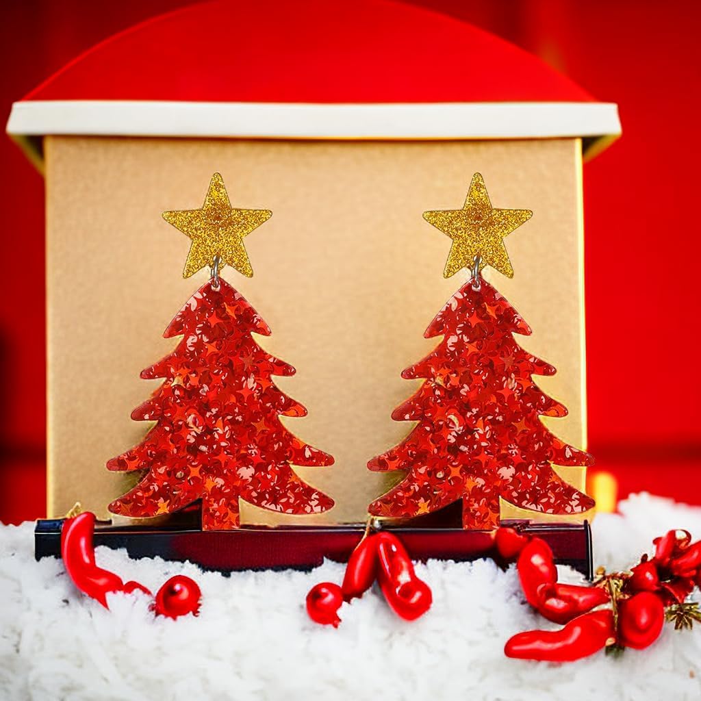 Christmas Tree Earrings Colorful Acrylic Op Dangle Earrings Shiny Pen ...