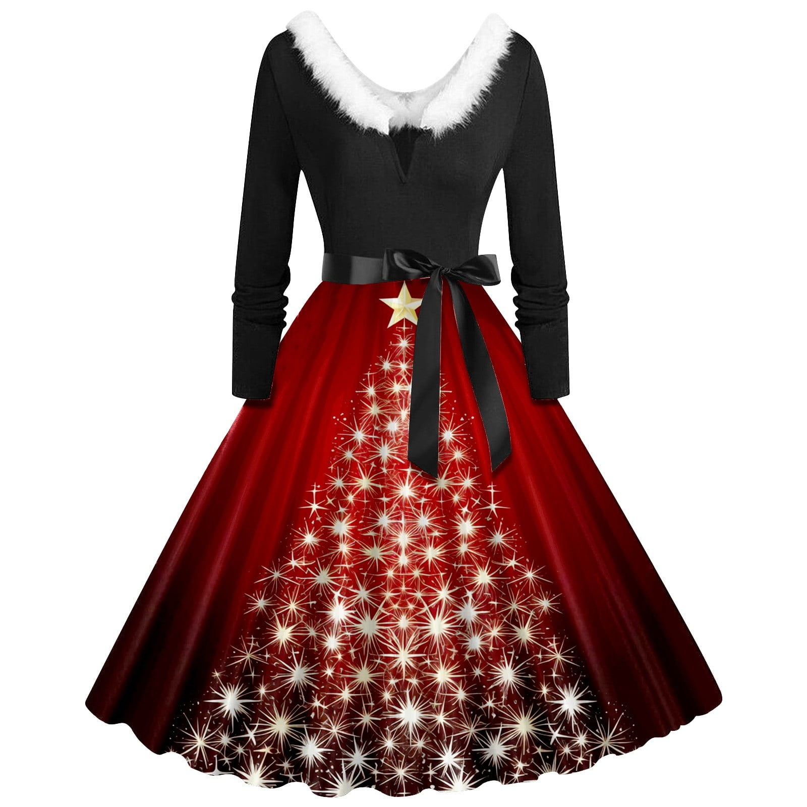 Christmas Tree Elegant Holiday Dinner Gown With Long Sleeve Collar ...
