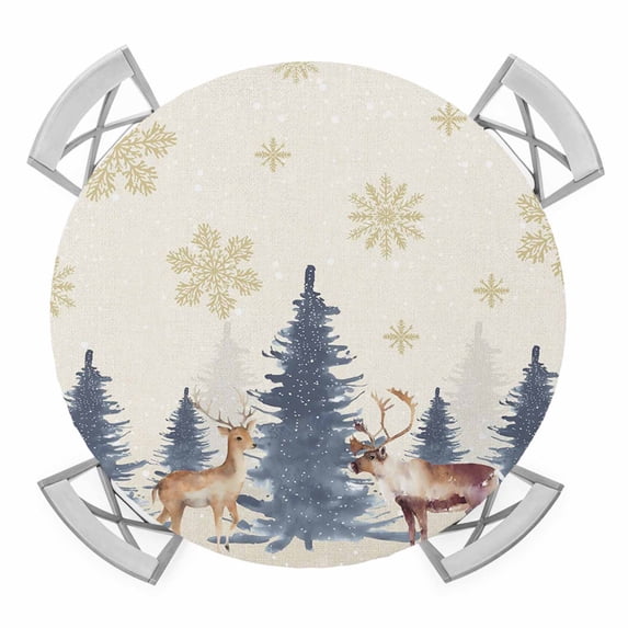 Christmas Tree Elk Round Tablecloth for 45-54 Inch Tables,Fitted Table ...