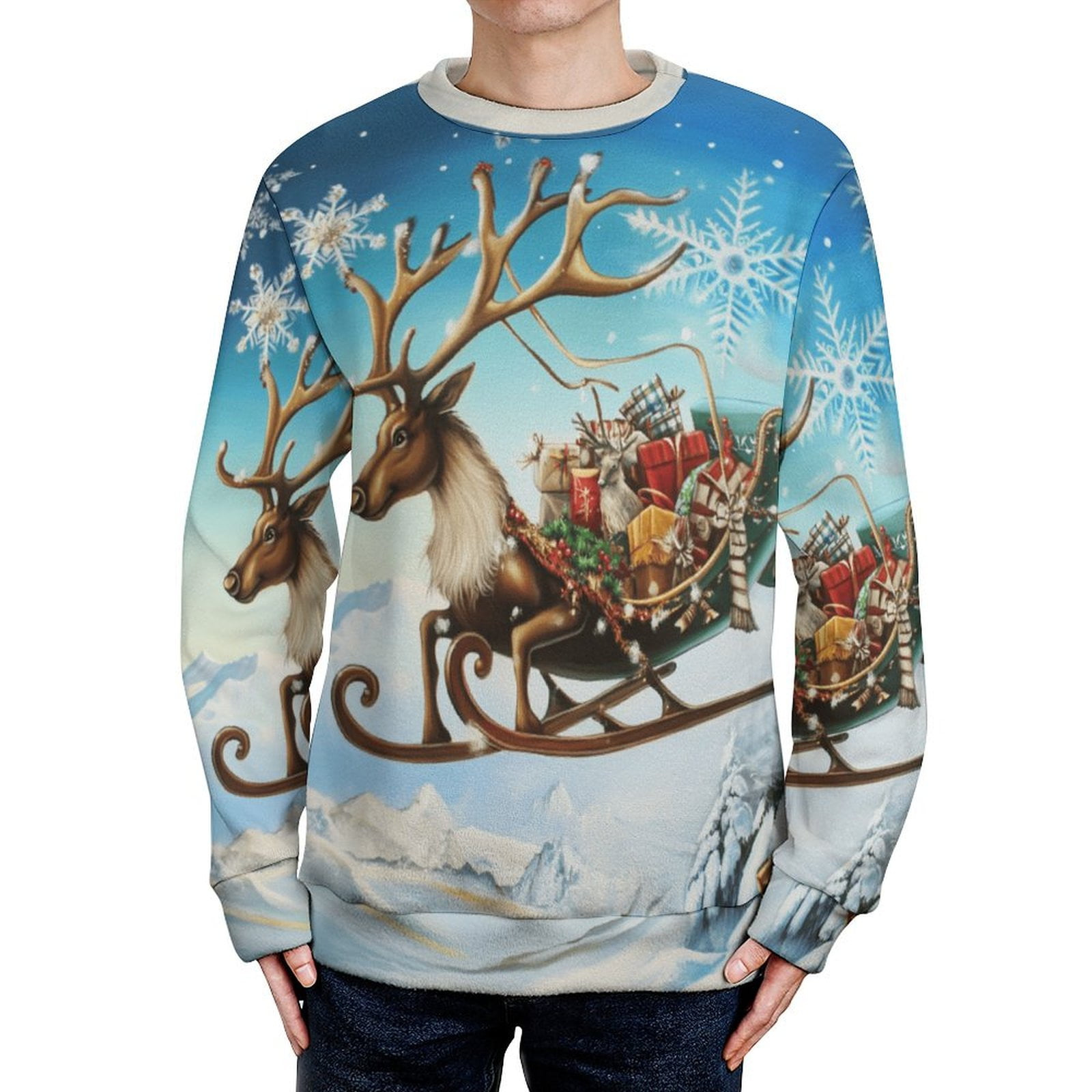 Christmas Tree Elk Snowflakes Fall Fashion 2024 Long Sleeve Crew Neck ...
