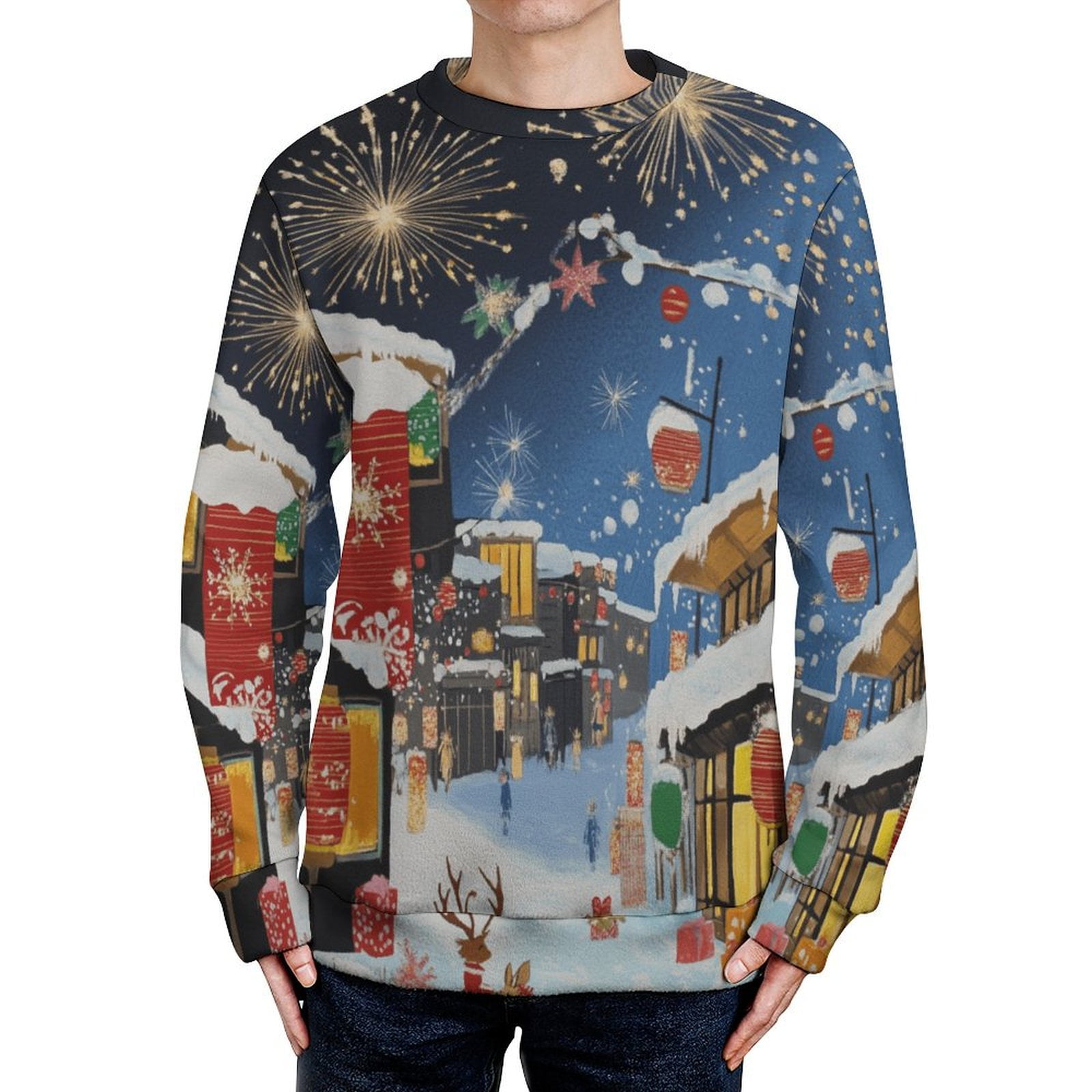 Christmas Tree Elk Snowflakes Neck Sweater - Walmart.com