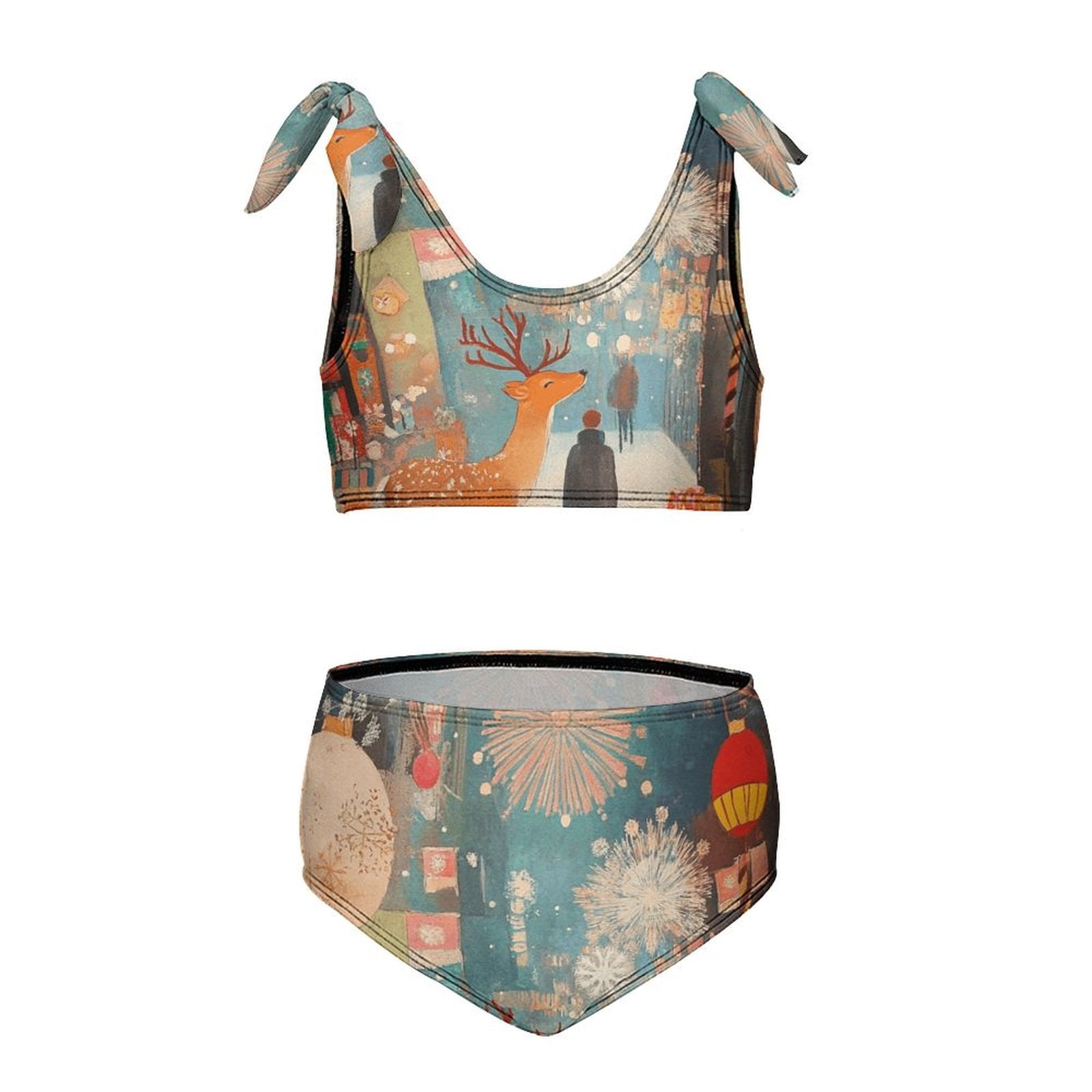 Christmas Tree Elk Snowflakes Two Piece Swimsuit Set, Bikini Swimsuit ...