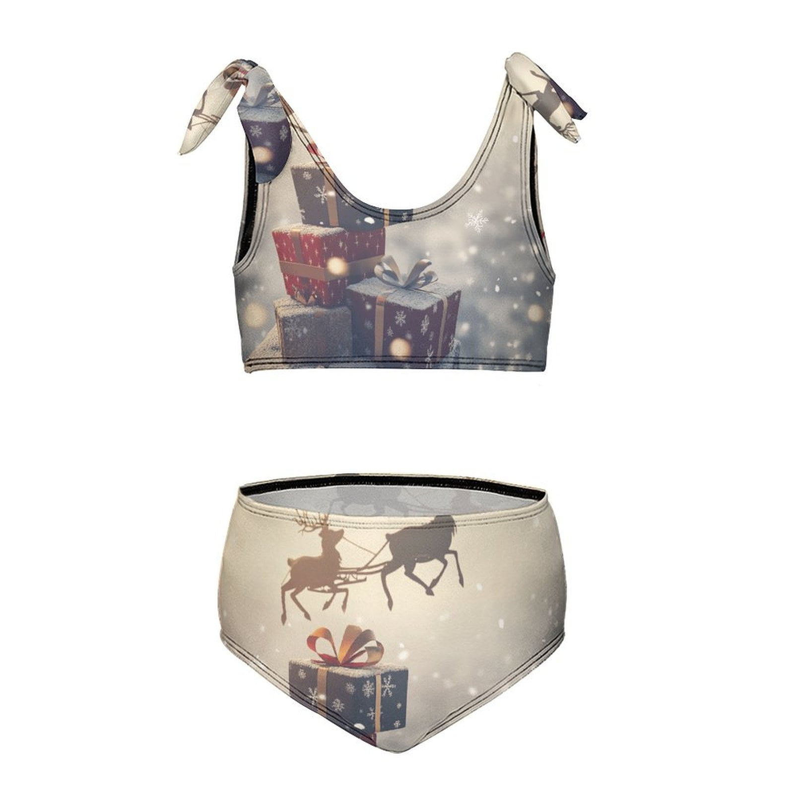 Christmas Tree Elk Snowflakes Two Piece Swimsuit Set, Bikini Swimsuit ...