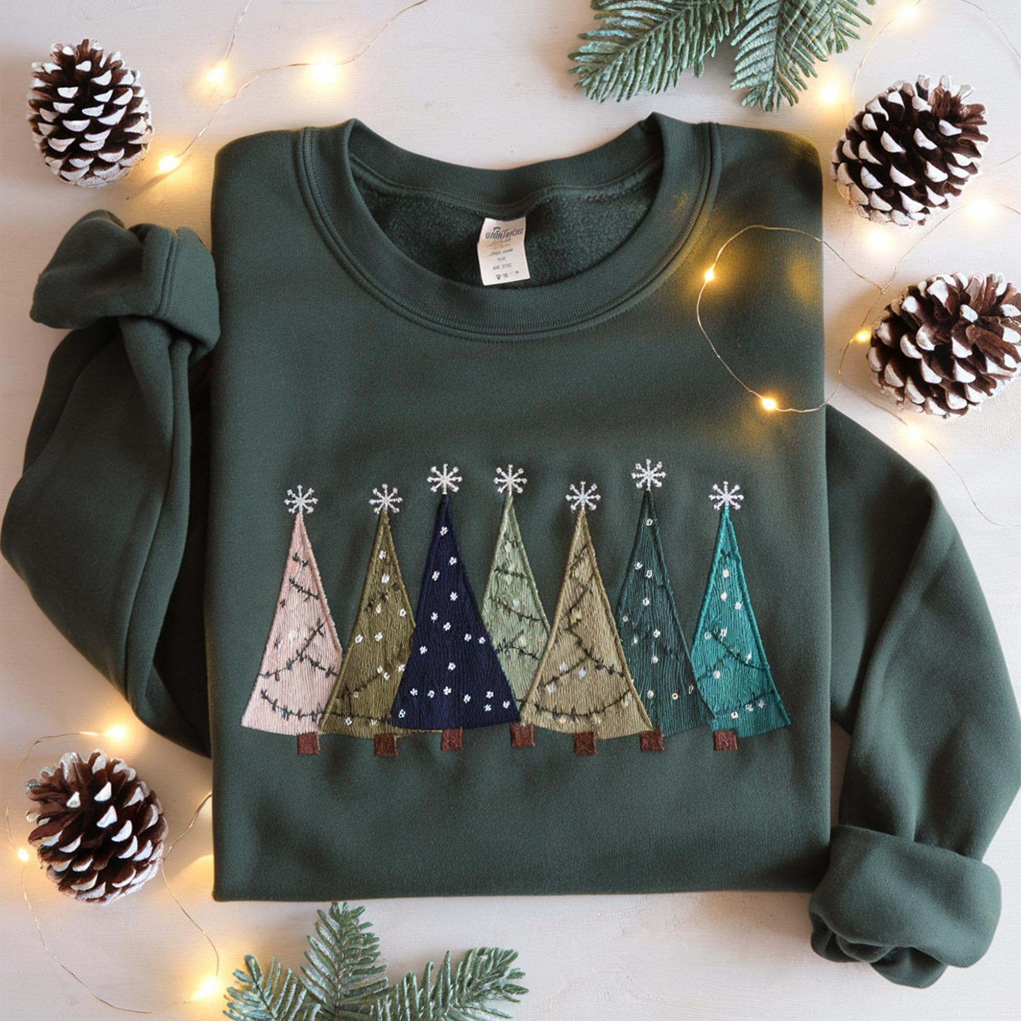 Christmas Tree Embroidered Sweatshirt, Winter Trees Shirt, Merry Xmas ...