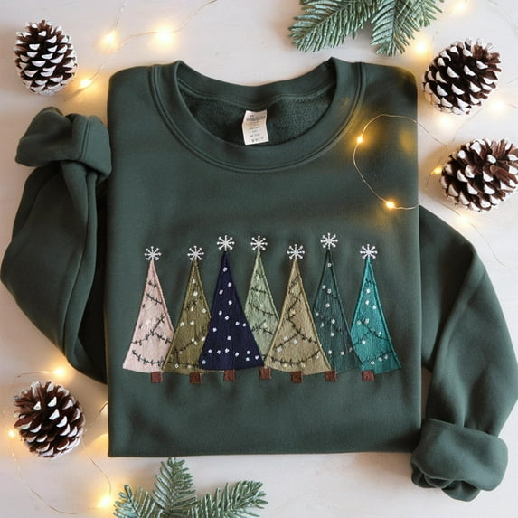 Christmas Tree Embroidered Sweatshirt, Winter Trees Shirt, Merry Xmas ...