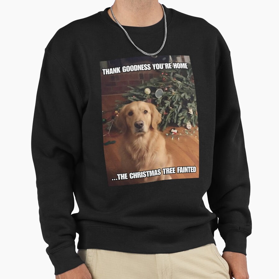 Christmas Tree Fainted Cute Dog Meme Graphic Unisex Sweatshirt Retro ...