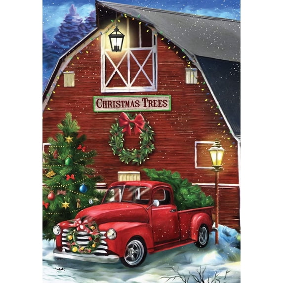 Christmas Tree Farm House Flag Red Pickup Barn 28" x 40" - Walmart.com